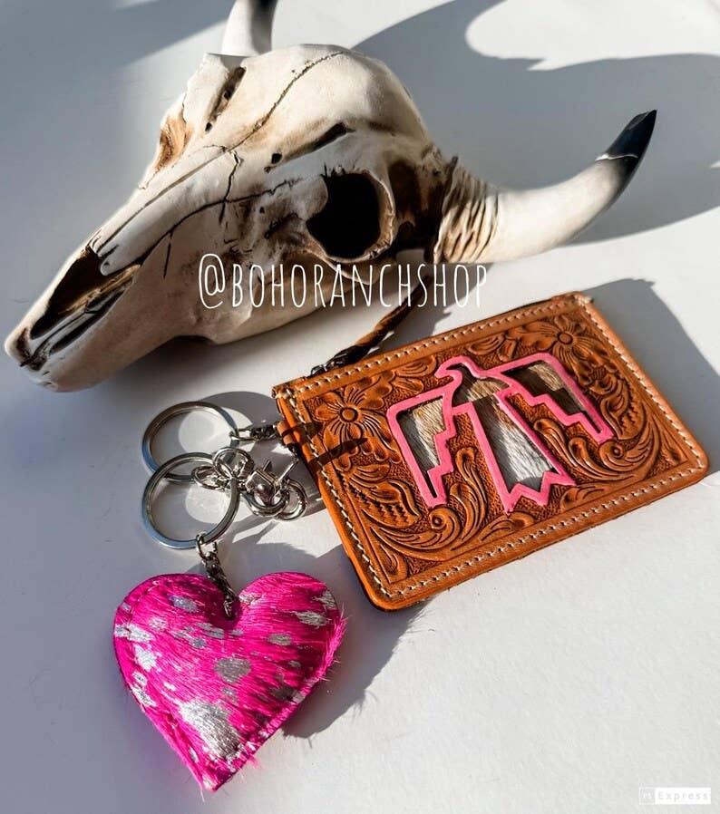 TAN Cowhide Leather Keychain Wallet Longhorn Thunderbird – Boho Ranch Shop